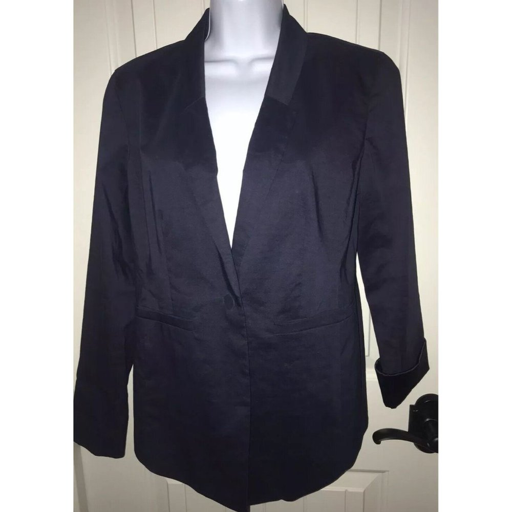 Eileen Fisher Notch Collar High/Low Jacket Blazer Nav… - Gem
